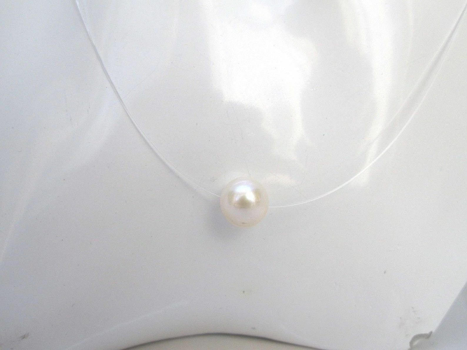 Minimalist 9mm Freshwater Pearl Floating Illusion Necklace, Transparent ...