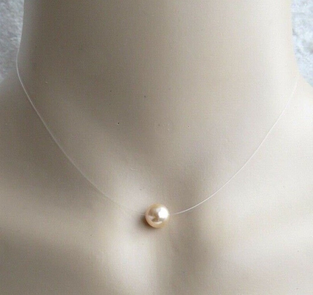 Floating Illusion Necklace With A 8mm Peach Swarovski Crystal Pearl ...