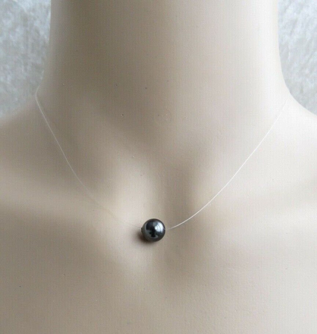 Floating Illusion Necklace With A 8mm Black Swarovski Crystal Pearl ...