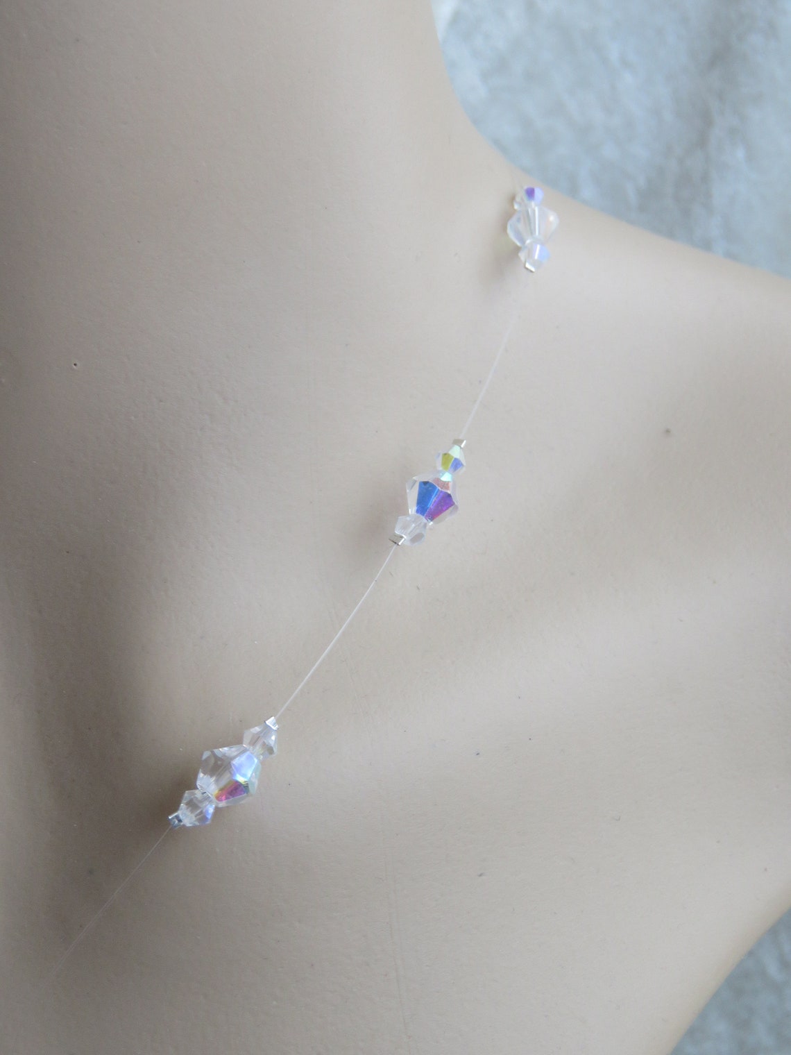 925 Sterling Silver AB Glass Crystal Invisible Transparent Necklace ...