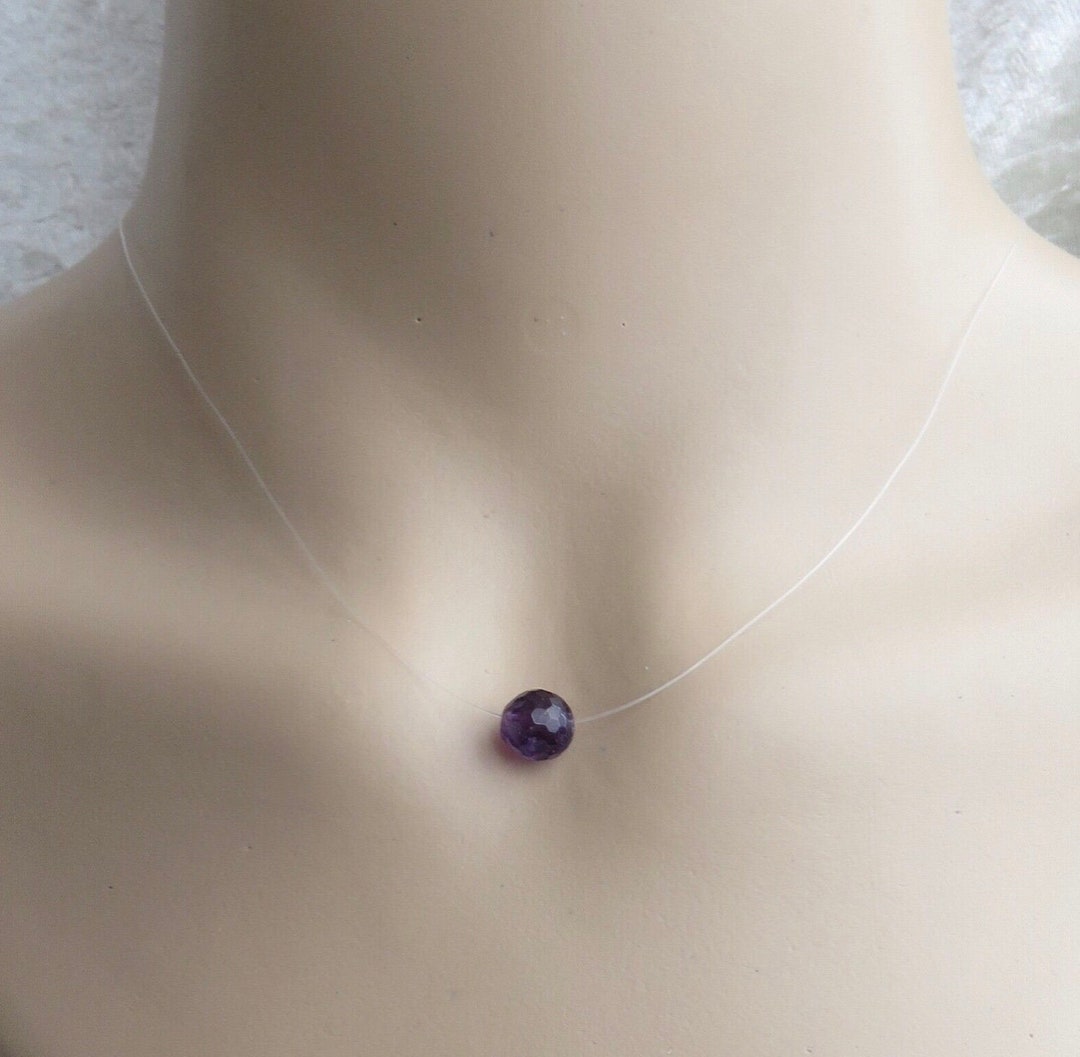 Simple Dainty 6mm Faceted Amethyst Floating Illusion Necklace ...