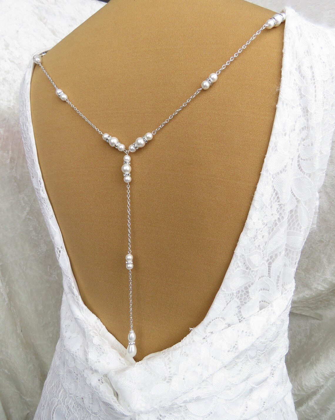 Glass Pearl Back Necklace. Back Chains, Bridal Back Drape Chain for Low ...