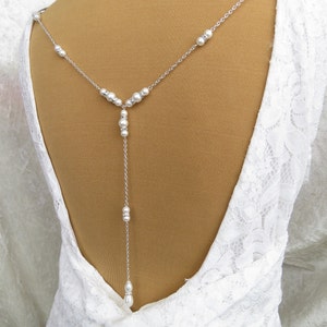 Glass Pearl Back Necklace. Back Chains, Bridal Back Drape Chain for Low ...