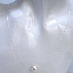 Minimalist 9mm Freshwater Pearl Floating Illusion Necklace, Transparent ...