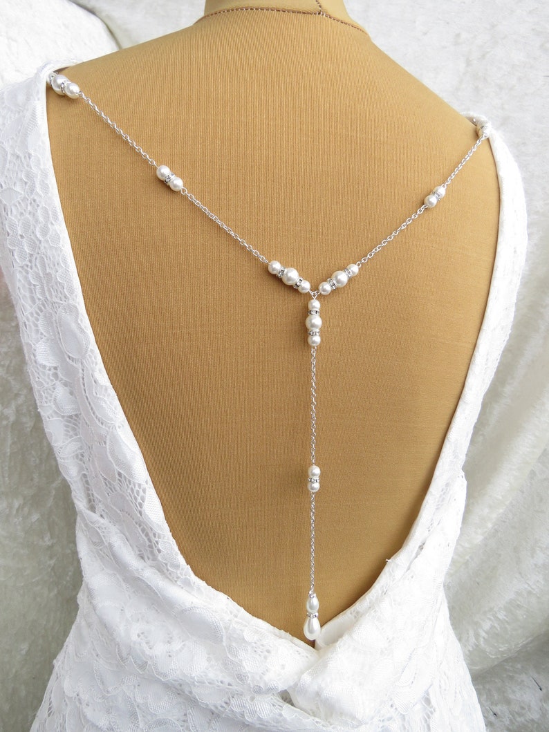 Glass Pearl Back Necklace. Back Chains, Bridal Back Drape Chain for Low ...