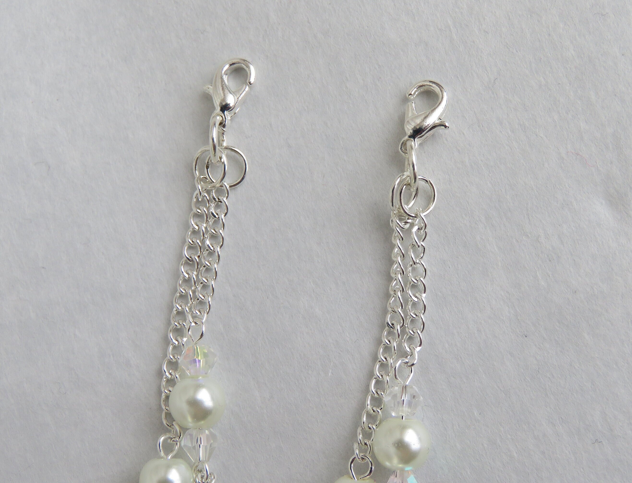 2 Row Pearl & AB Crystal Back Necklace, Pearl and Crystal Silver Plated ...