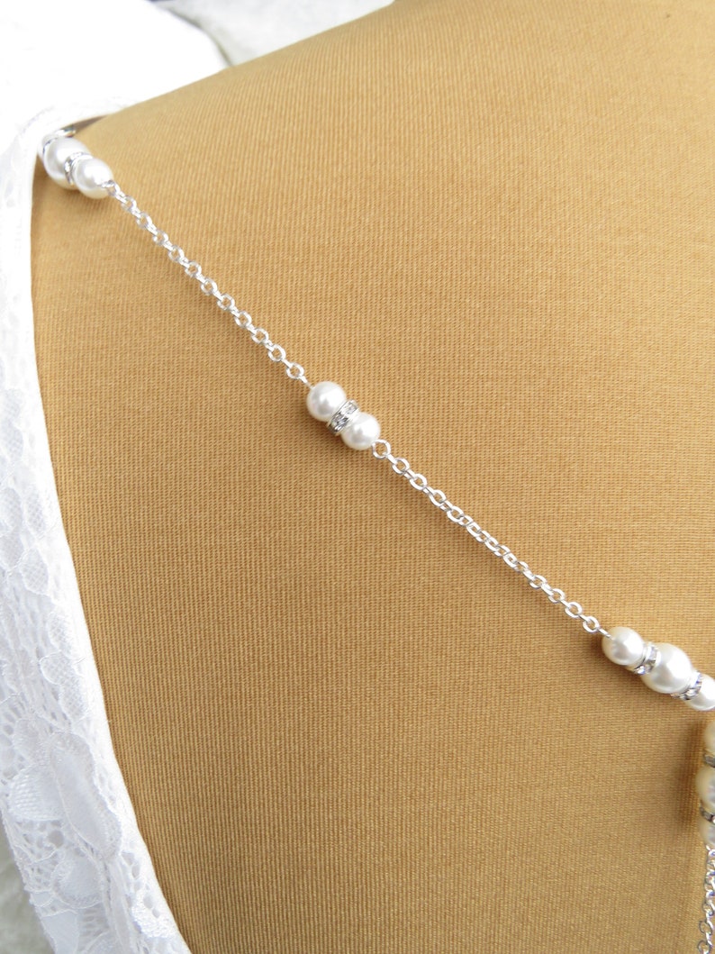 Glass Pearl Back Necklace. Back Chains, Bridal Back Drape Chain for Low ...