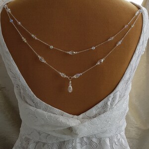 AB Crystal Back Necklace. 2 Rows Back Chains, Bridal Back Drape Chain ...