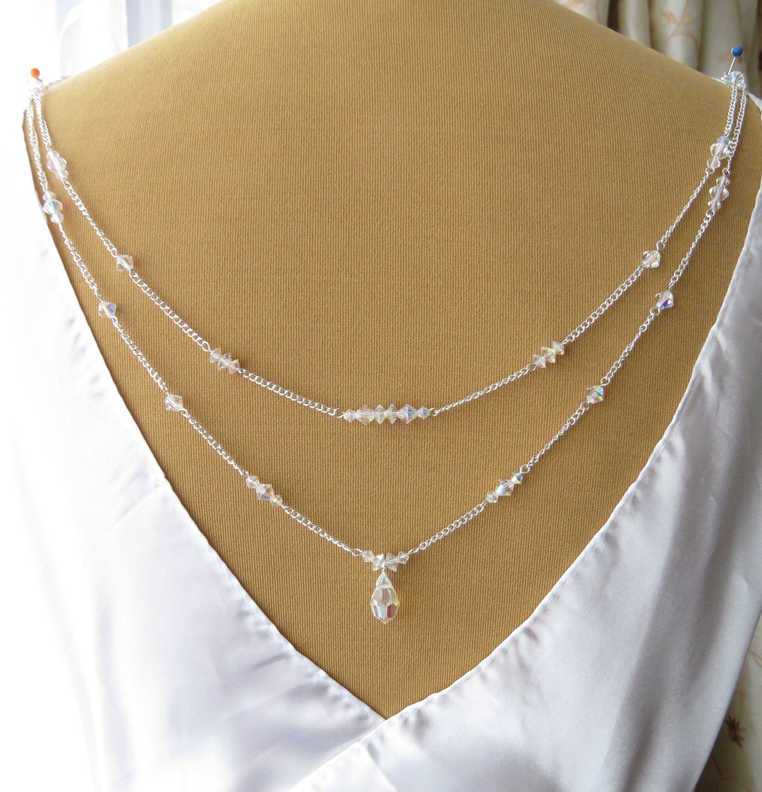 Preciosa AB Crystal Back Necklace. 2 Rows Back Chains, Bridal Back ...