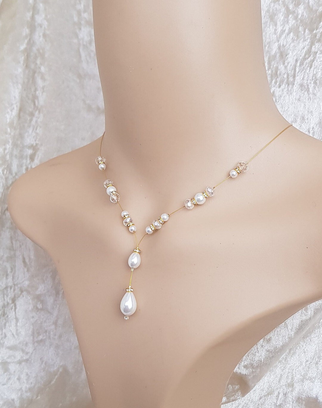 Gold Plated Pearl Necklace, White Pearl Necklace. Weddings, Brides ...
