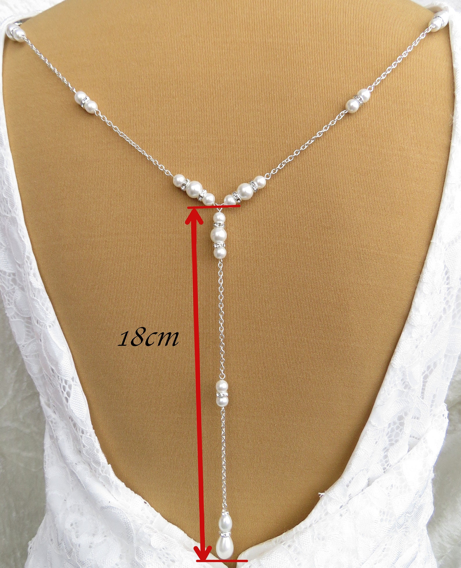 Glass Pearl Back Necklace. Back Chains, Bridal Back Drape Chain for Low ...