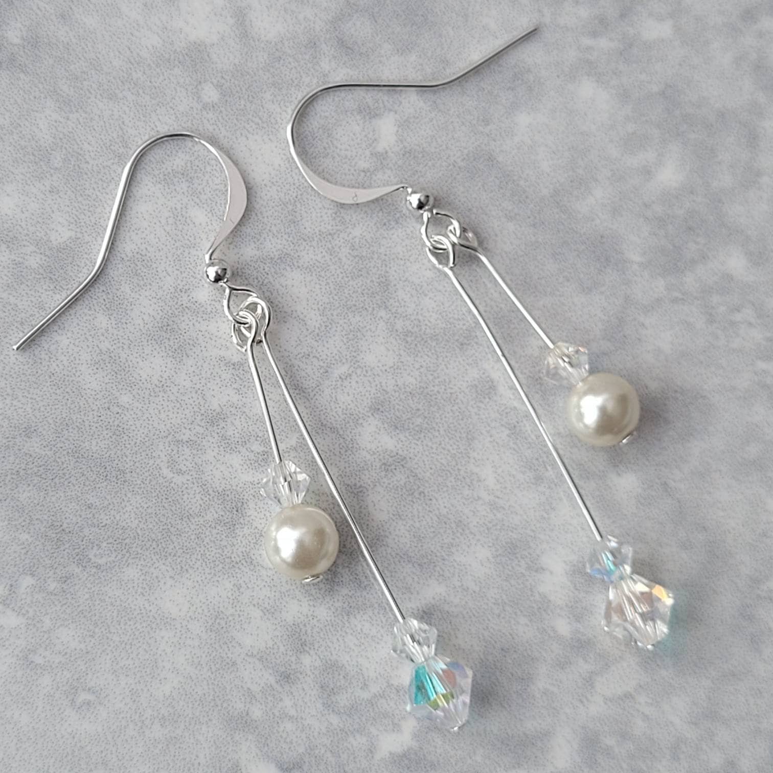 Dainty Pearl and Crystal Dangle Drop Earrings Various Colours. Studs ...