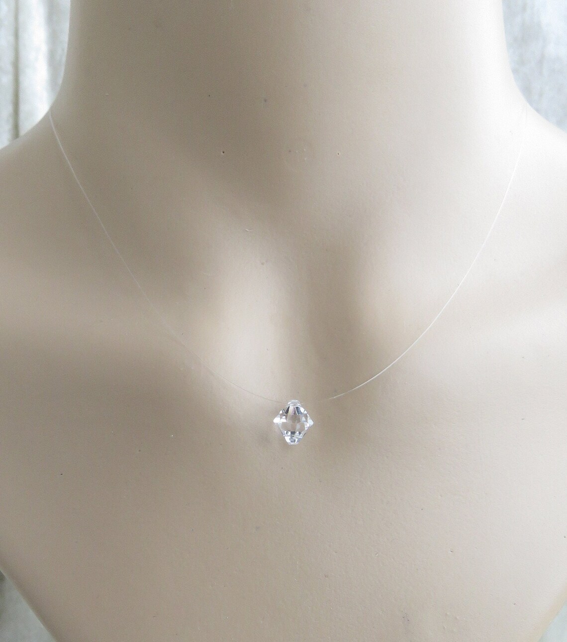 Transparent Invisible Illusion Floating Necklace With a Swarovski AB ...