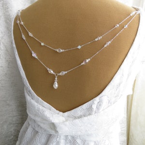 AB Crystal Back Necklace. 2 Rows Back Chains, Bridal Back Drape Chain ...