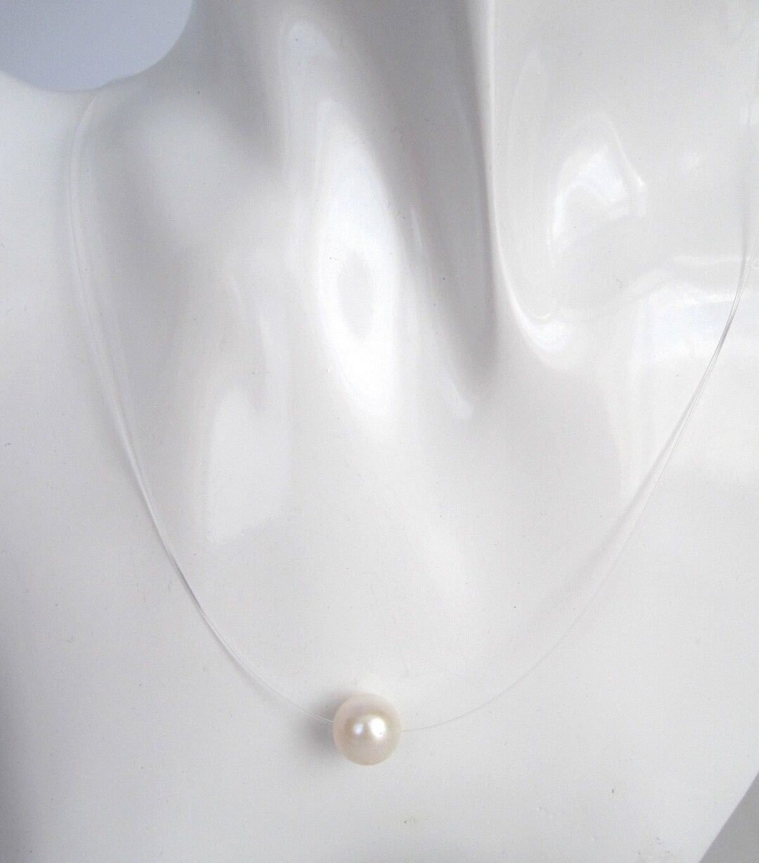 Minimalist 9mm Freshwater Pearl Floating Illusion Necklace, Transparent ...