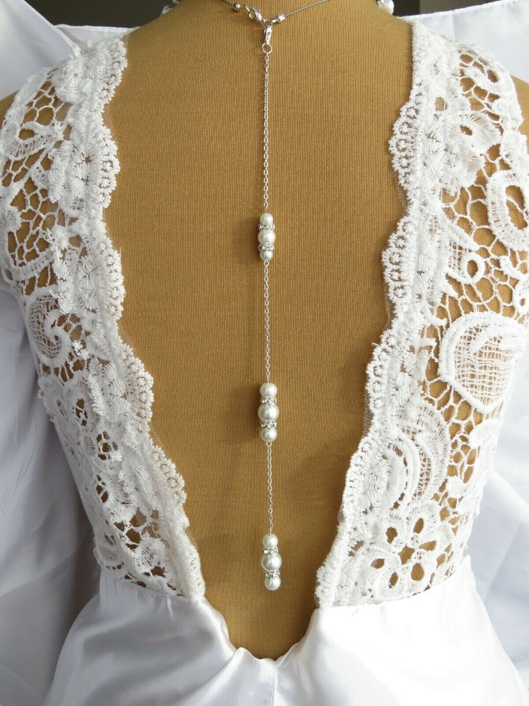 10.5 Inches Glass Pearl Necklace Back Drop. Back Chains, for Low Back ...