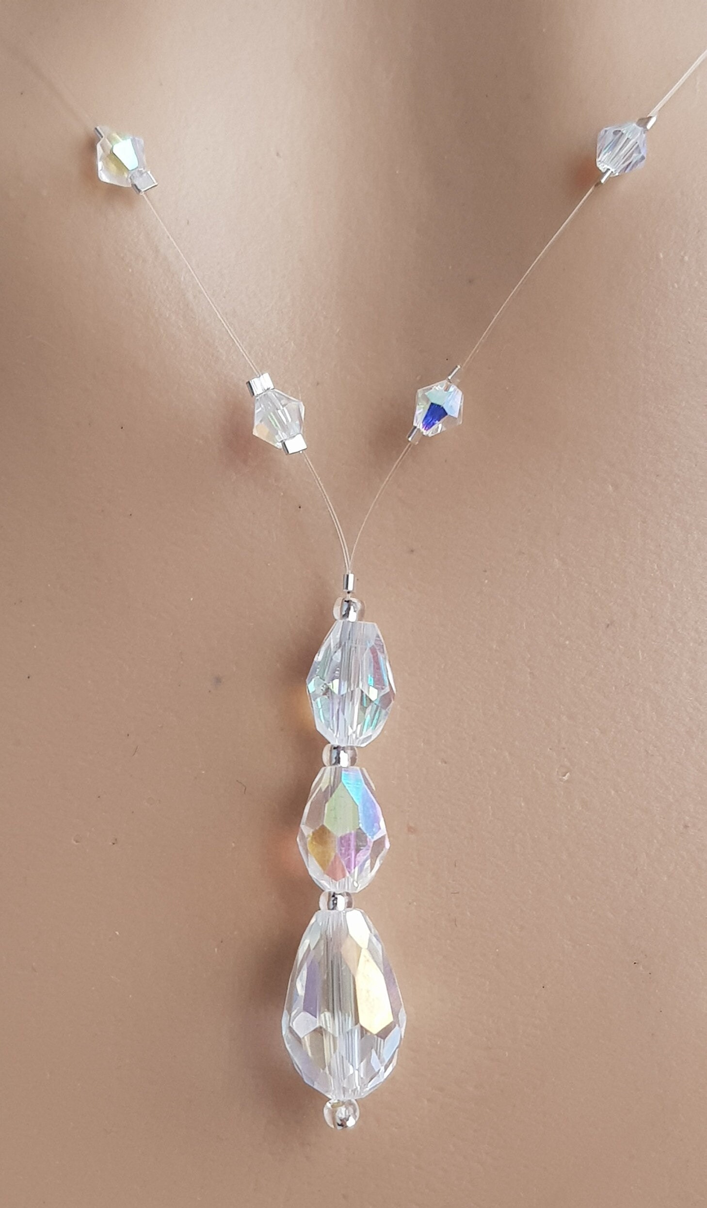Floating Invisible Transparent Illusion AB Crystal Necklace. - Etsy
