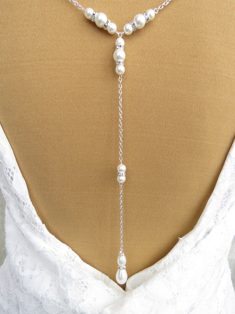 Glass Pearl Back Necklace. Back Chains, Bridal Back Drape Chain for Low ...