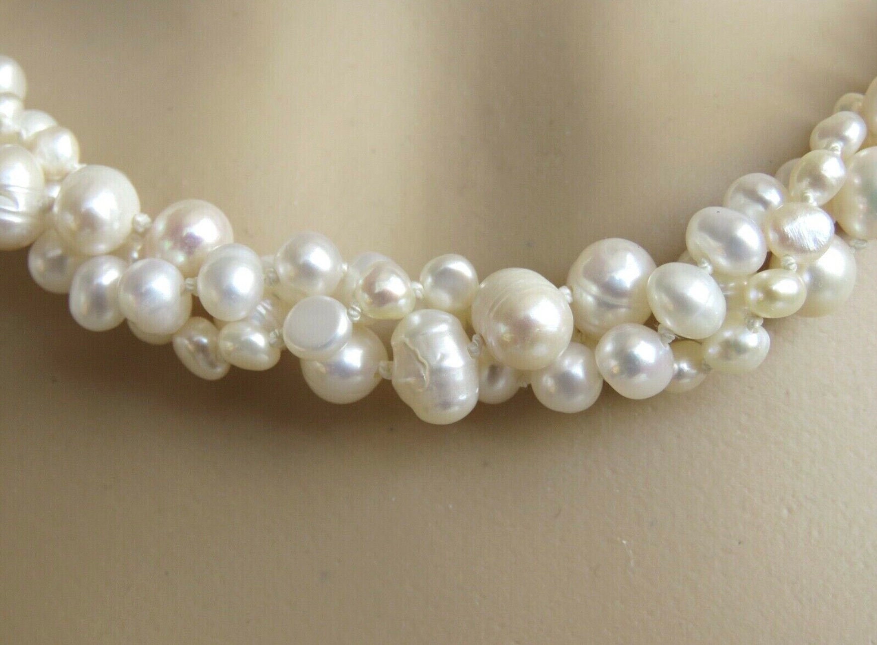 Multi Strand Freshwater Pearl Necklace silver plated 3 strands | Etsy