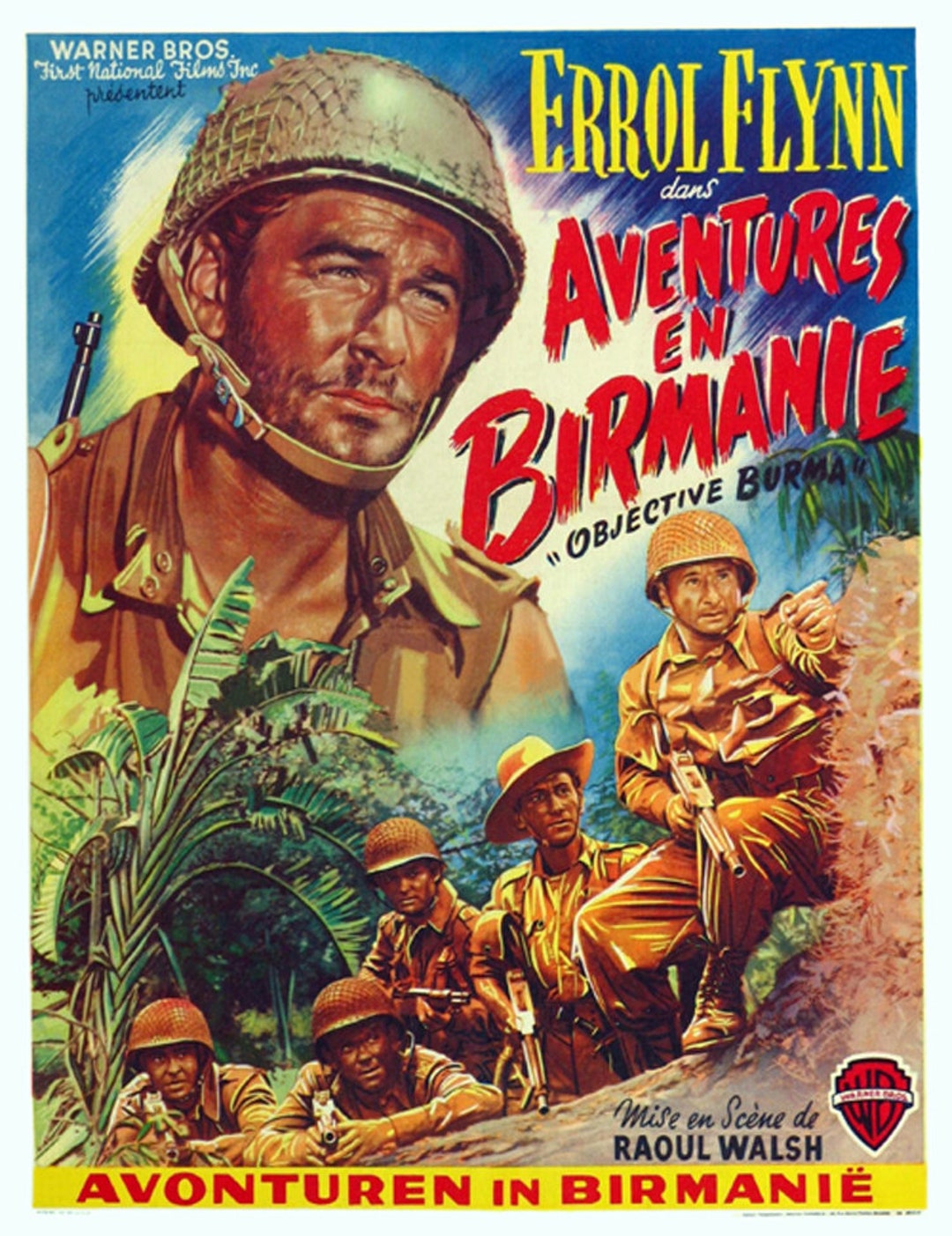 Objective Burma 1945 Errol Flynn Movie Poster Reprint 18x12 Inches ...