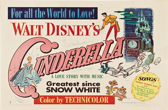 Cinderella Walt 1940 Disney Cult Cartoon Movie Poster Reprint | Etsy