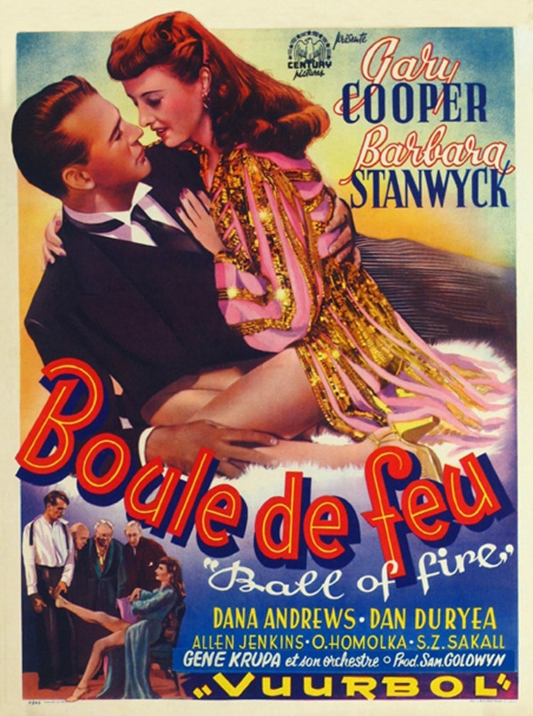 Ball of Fire 1941 Gary Cooper Barbara Stanwyck Movie Poster Reprint ...
