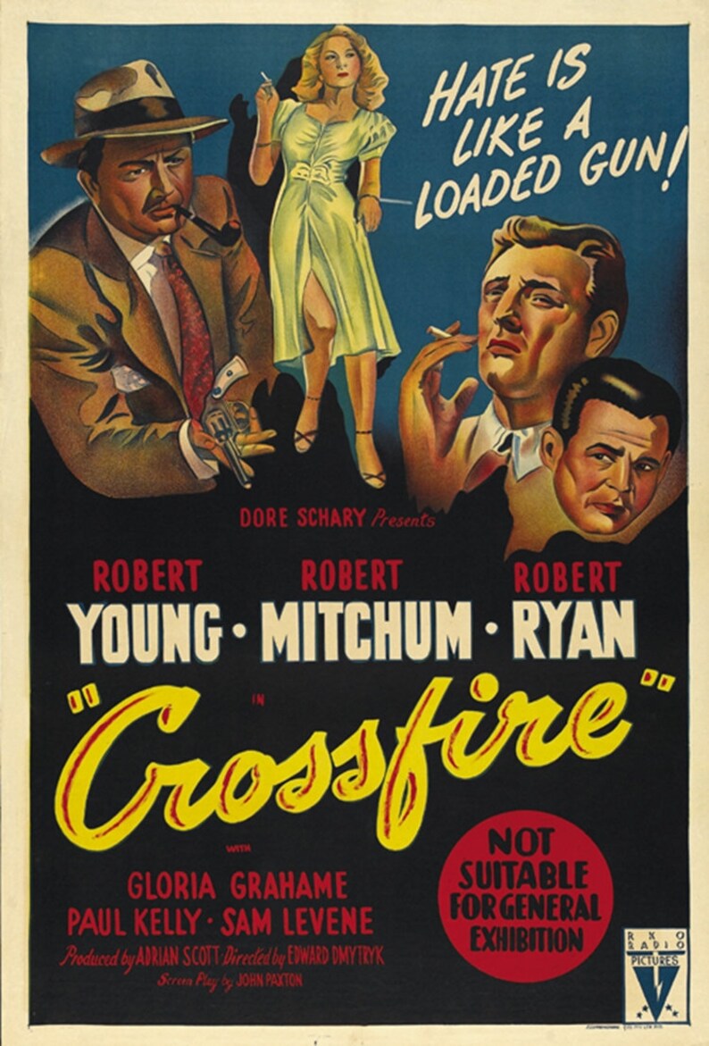 Crossfire (1947) Robert Mitchum Movie Poster Reprint 24x36 Inches - Etsy