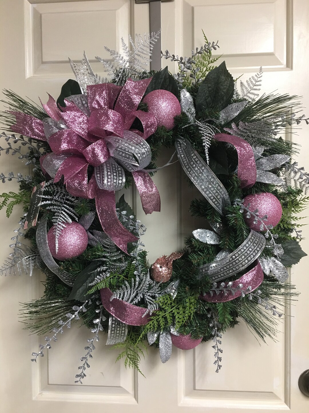 Christmas Wreath, Christmas Decor, Christmas Evergreen Wreath, Pink and ...