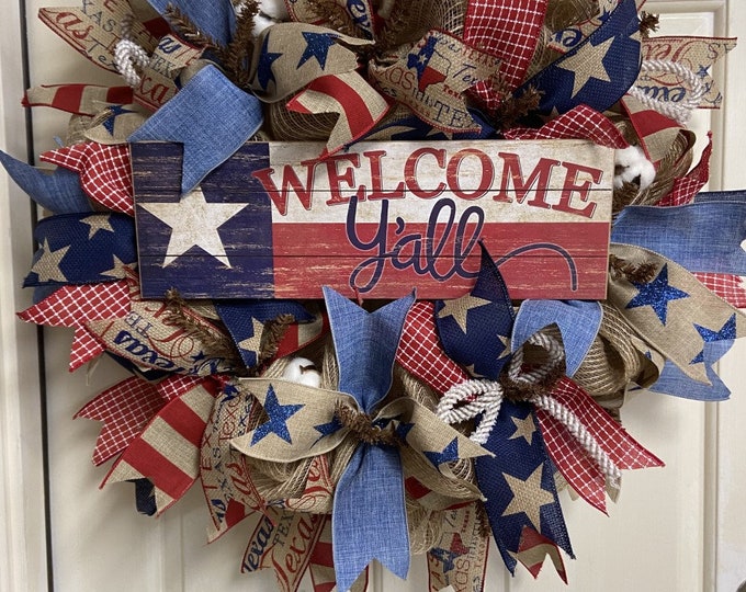 Texas Wreath, Welcome Texas, Everyday Wreath, Red, White and Blue ...