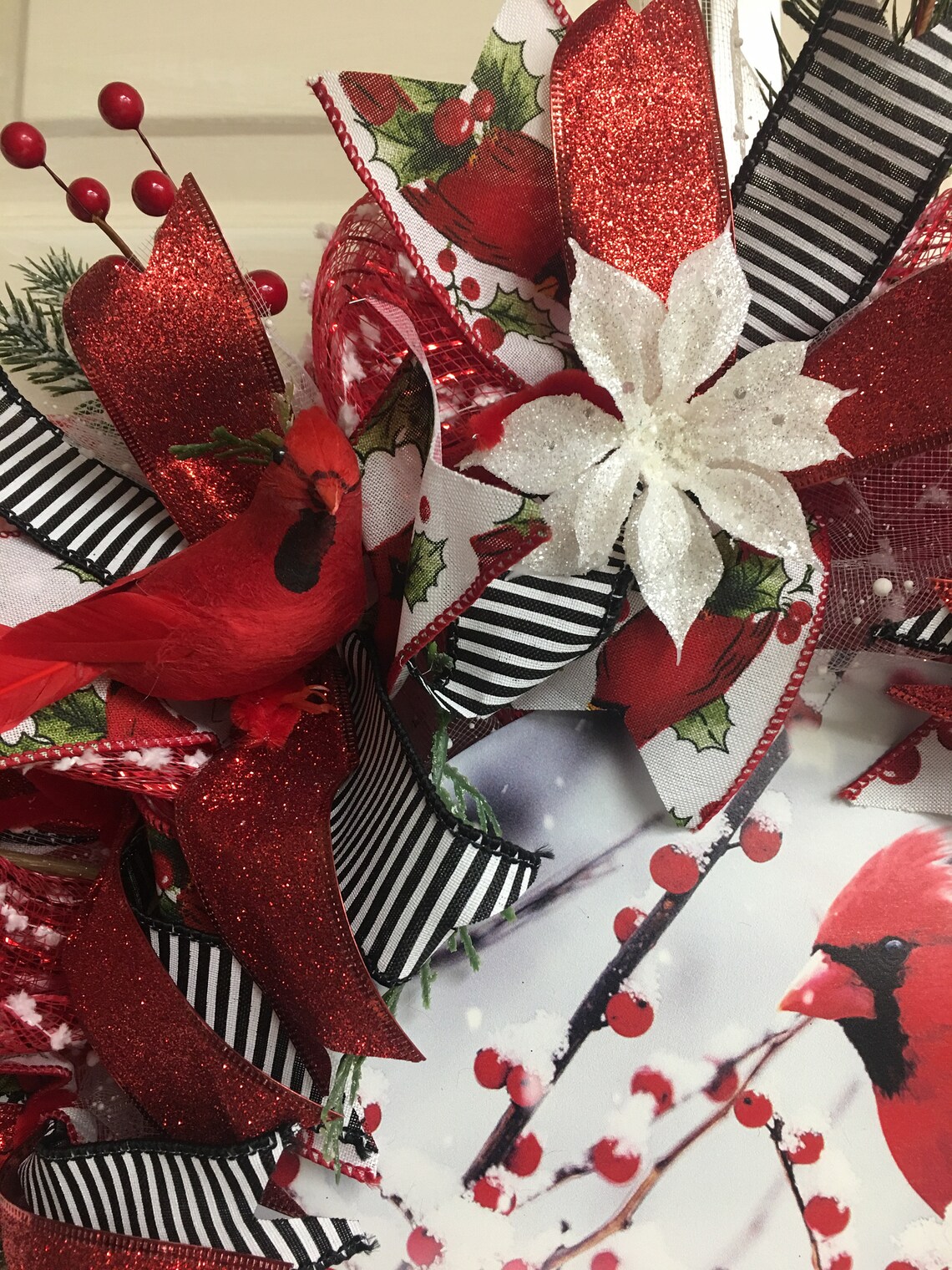 Season's Greetings Red Bird Christmas Wreath Christmas - Etsy