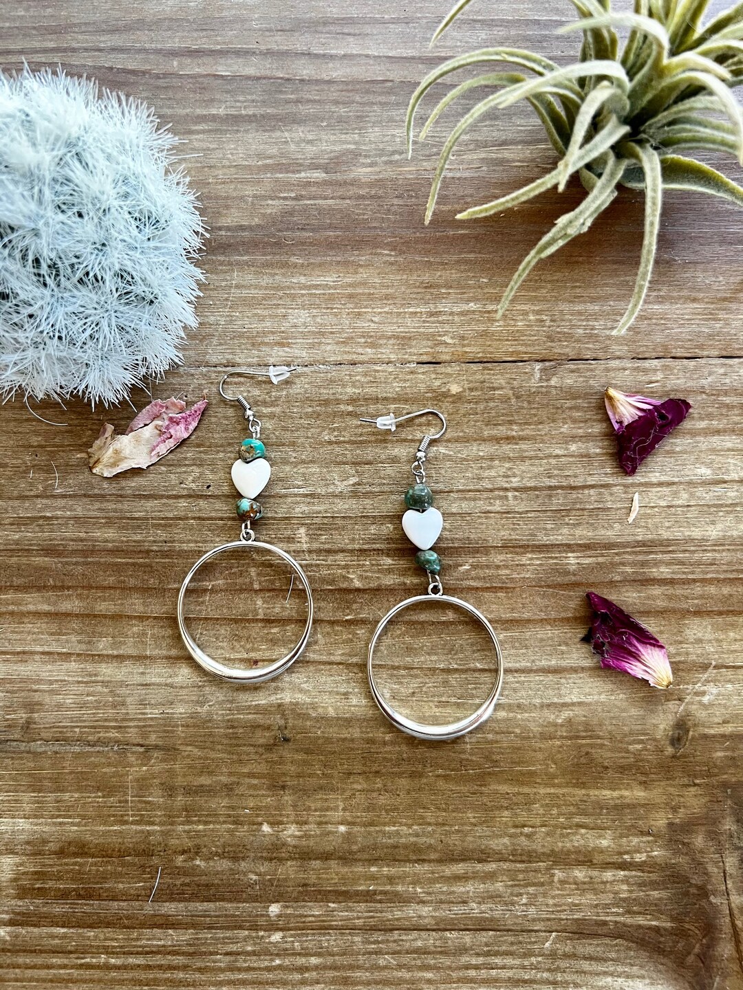 Bahama Shell Pink Heart With Turquoise on Mini Hoop Earrings - Real ...
