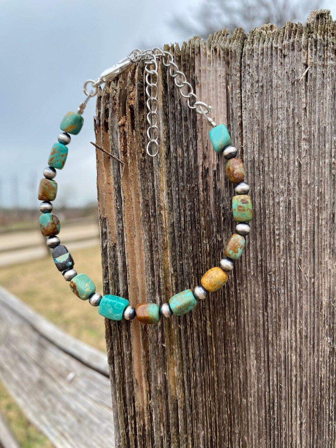 Real Turquoise Bracelet - 6 1/4 Inches - Turquoise Bracelet - Sterling ...