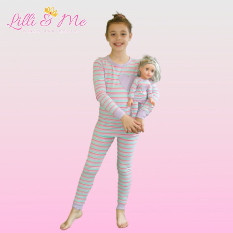 Girl Pyjama by Lilli&me | Girls and Dolls 4 Piece Matching Purple Heart ...