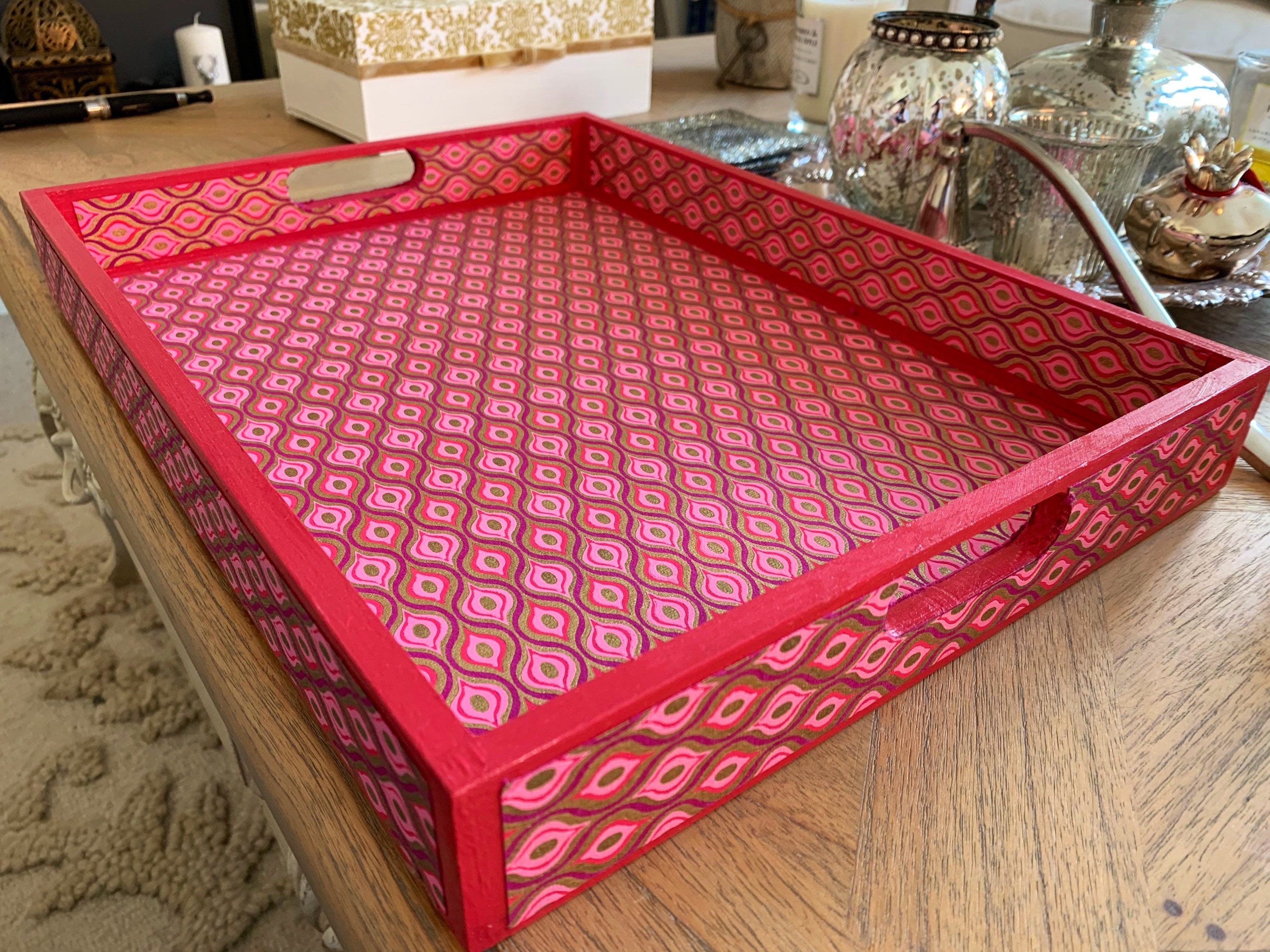 Pink glamour large decoupaged wooden serving tray breakfast | Etsy