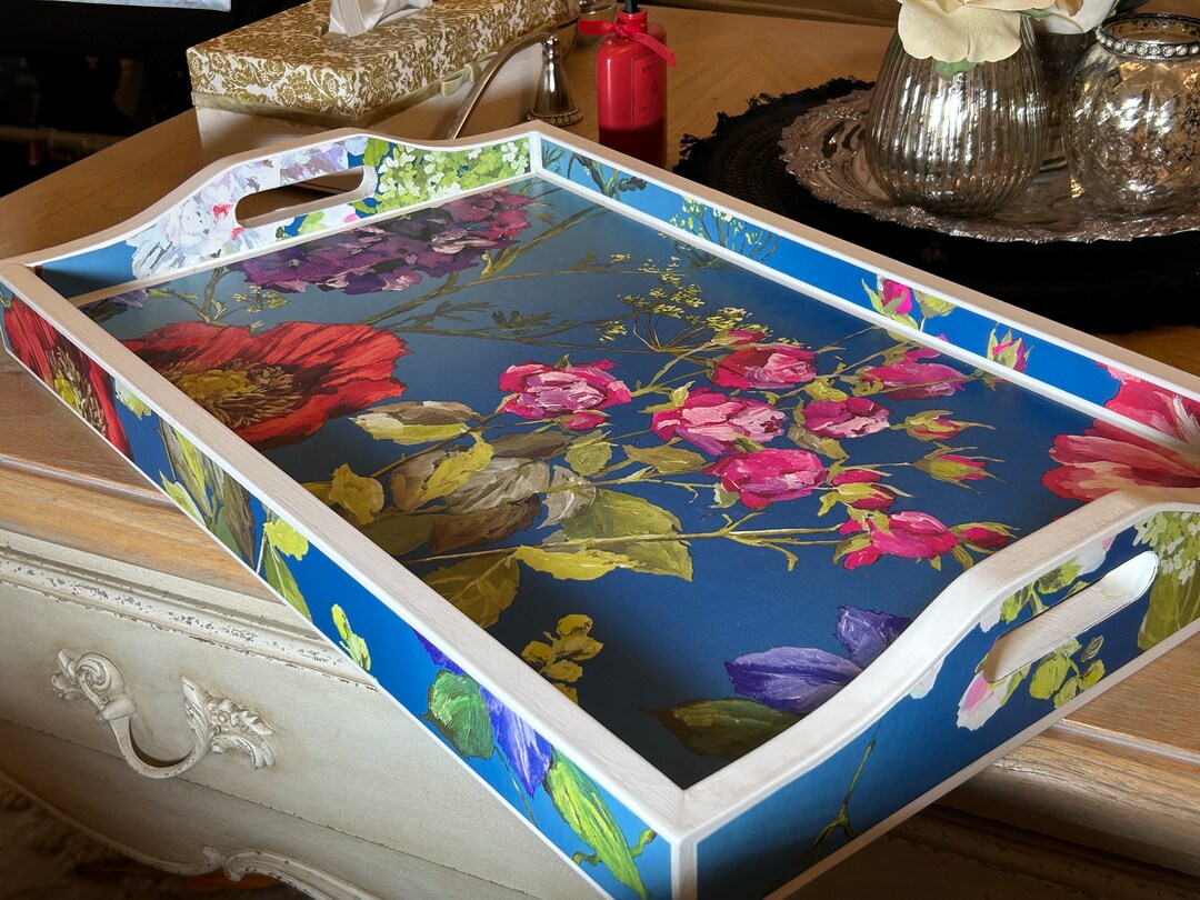 Lady Rose Decoupaged Wooden Tray, Serving Tray, Coffee Table Tray ...