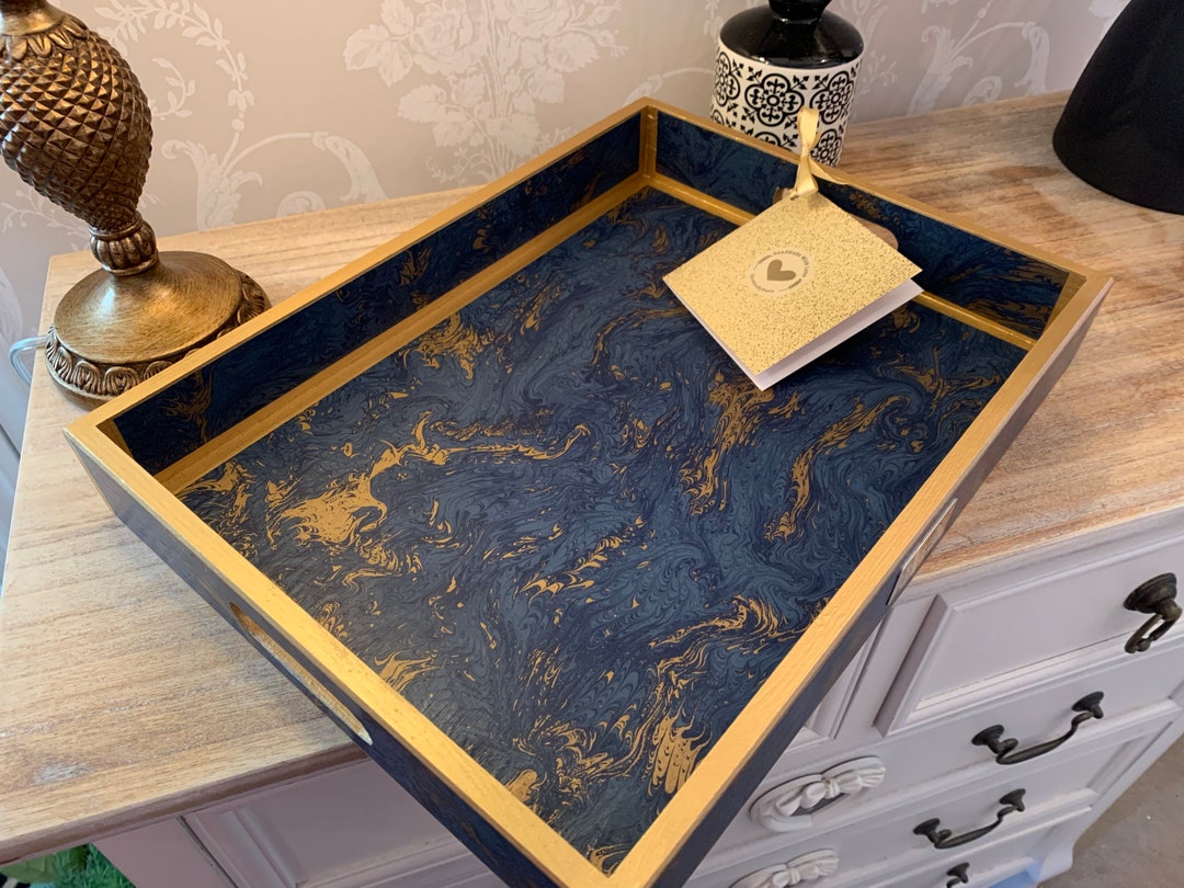 A Marble Beauty - Tray, Handmade Solid Wooden Serving Tray, Coffee ...