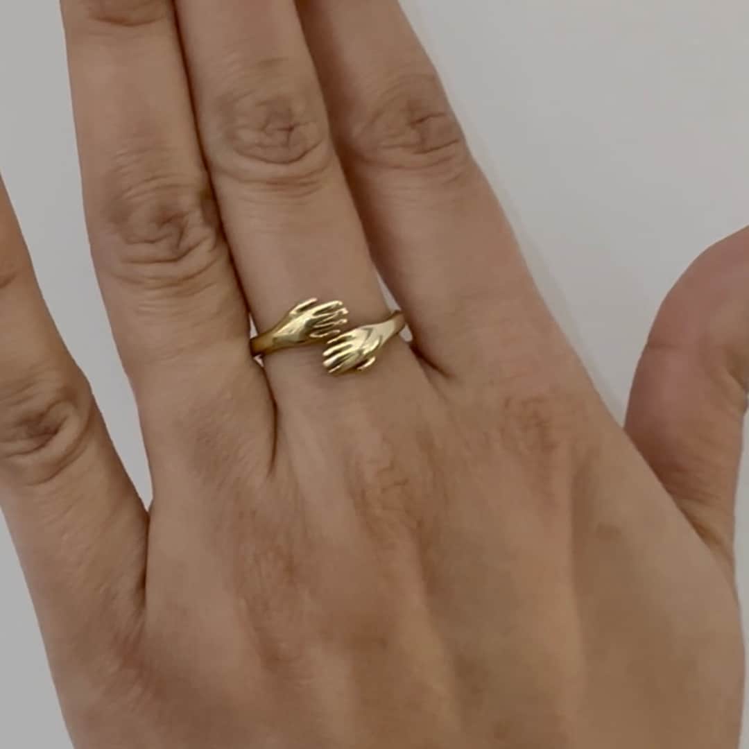 14k Solid Gold Hugging Ring Adjustable Hug Ring Real Gold Promise Ring ...