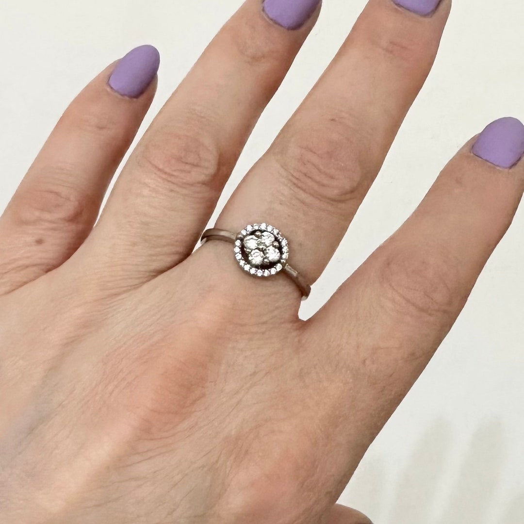 Promise Circle Ring Dainty Silver CZ Clear Ring Engagement Sterling ...