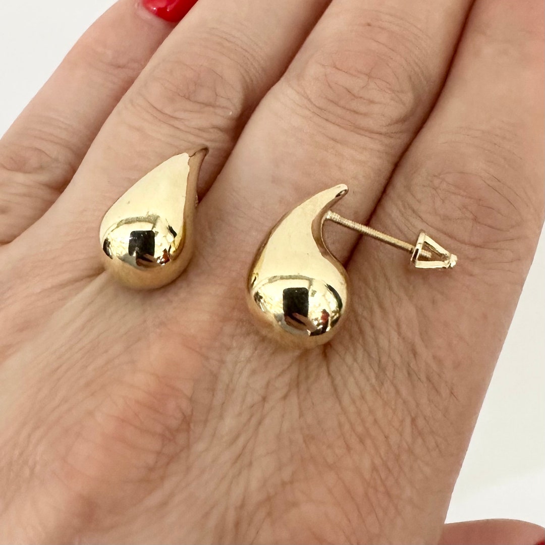 14k Gold Tear Drop Thread Stud Earrings Weird Water Drop Minimalist ...