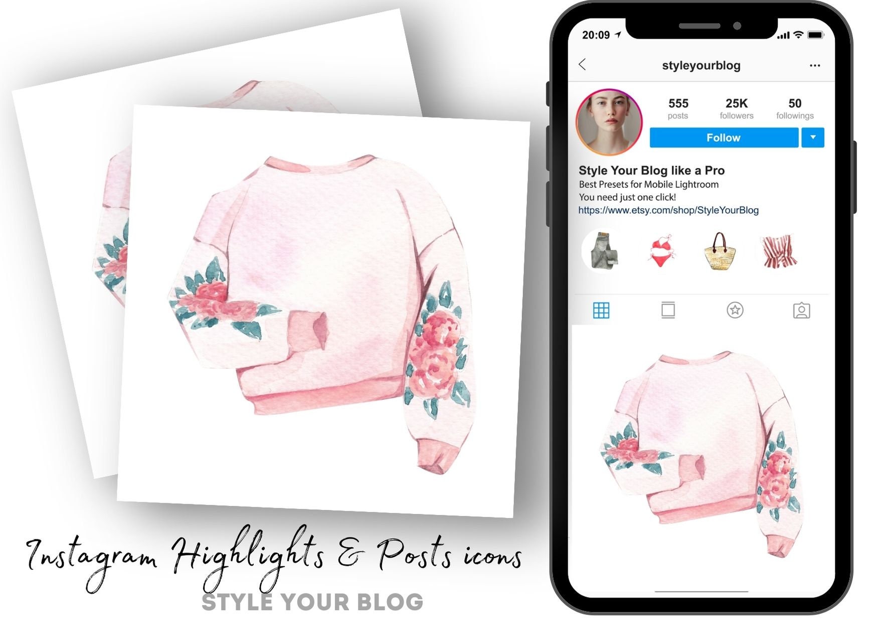 100 Clothes Highlight Stories Covers Hand Drawn Watercolor - Etsy