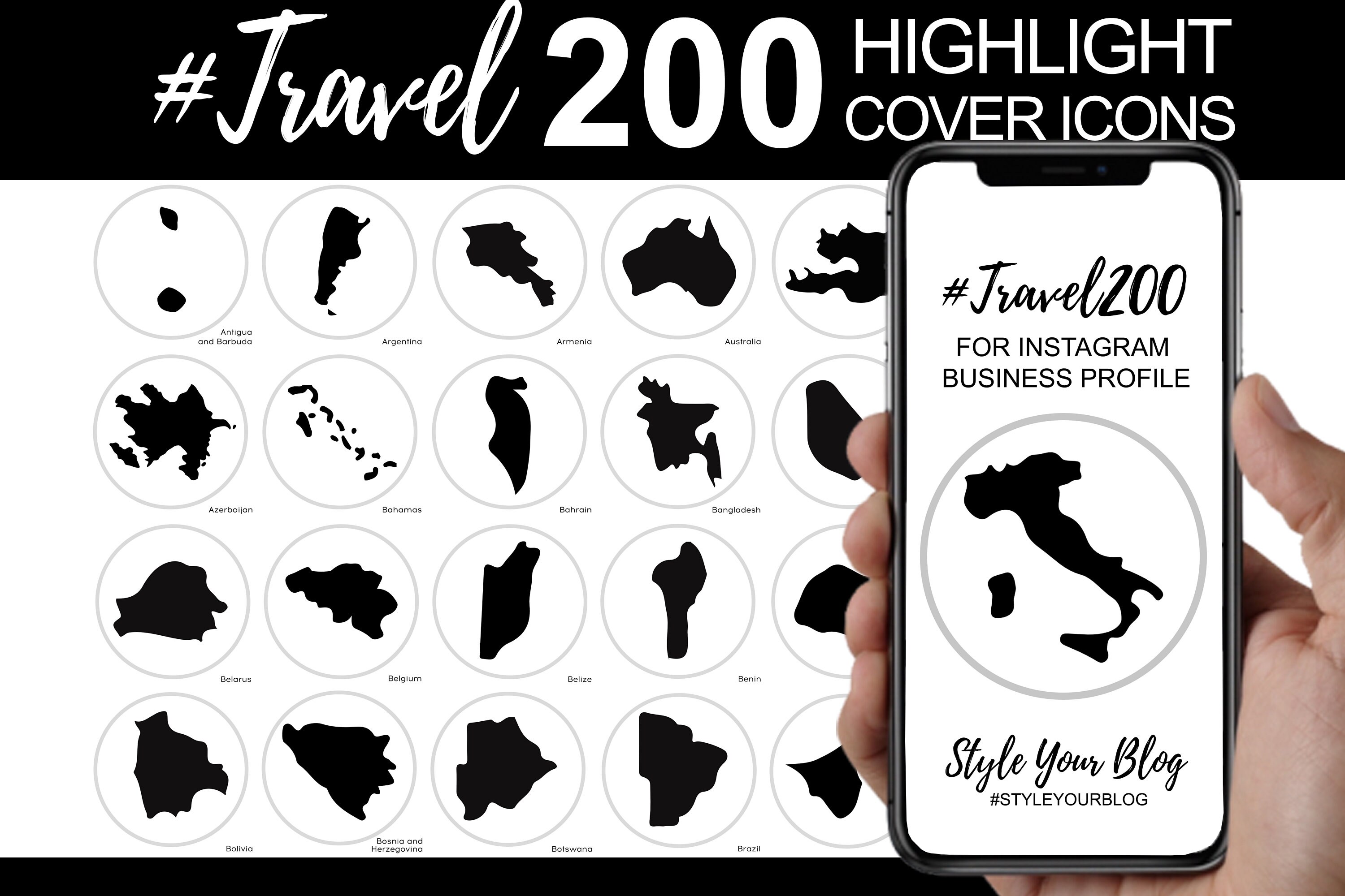 200 Country Outline Maps Travel Highlight Icons Instagram | Etsy