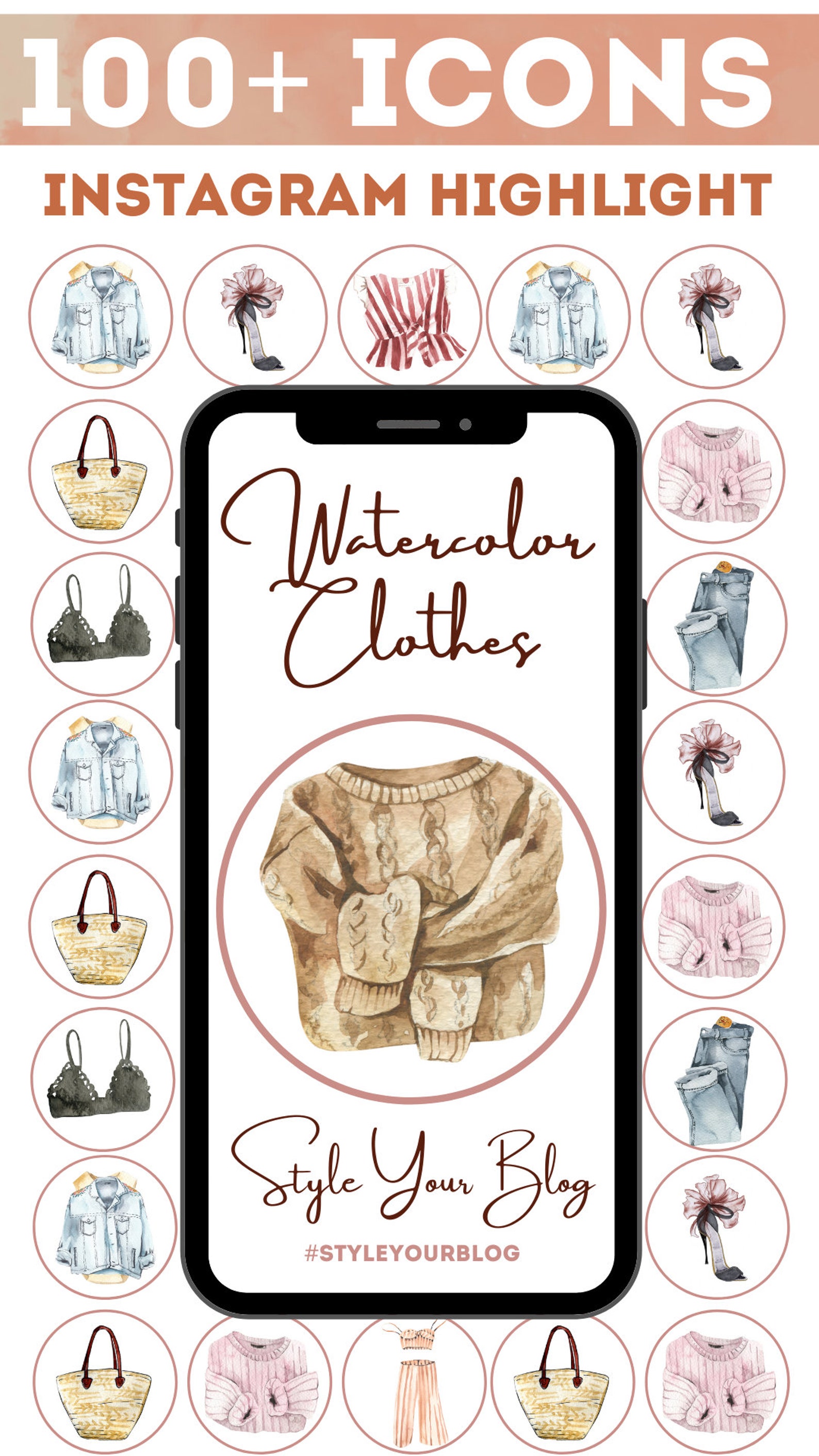 100 Clothes Highlight Stories Covers Hand Drawn Watercolor - Etsy