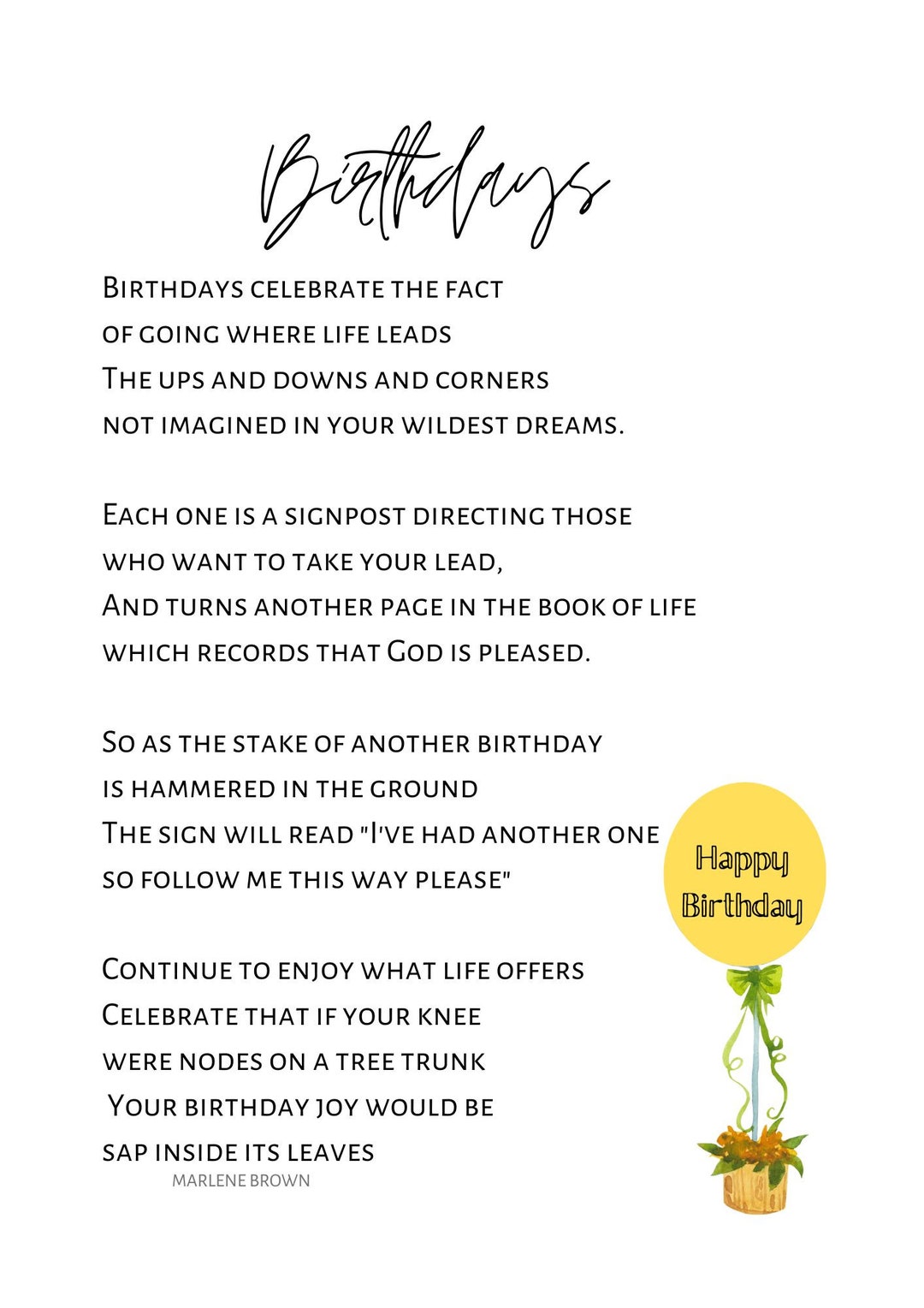 BIRTHDAYS. an Original Poem. Printable Gift. A4 Print. Birthday Gifts ...