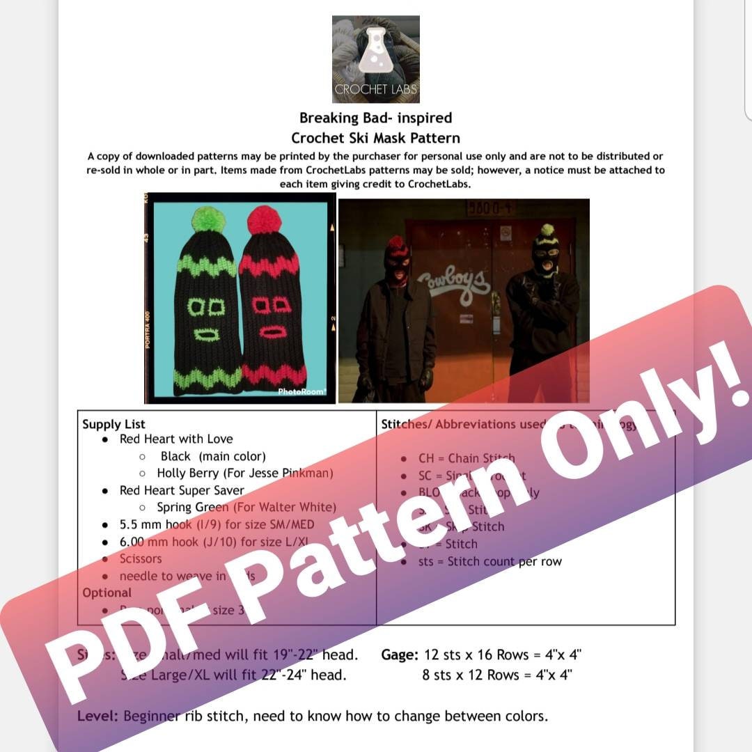 PDF PATTERN, Breaking Bad Inspired Pattern, Crochet Pattern, Cosplay ...