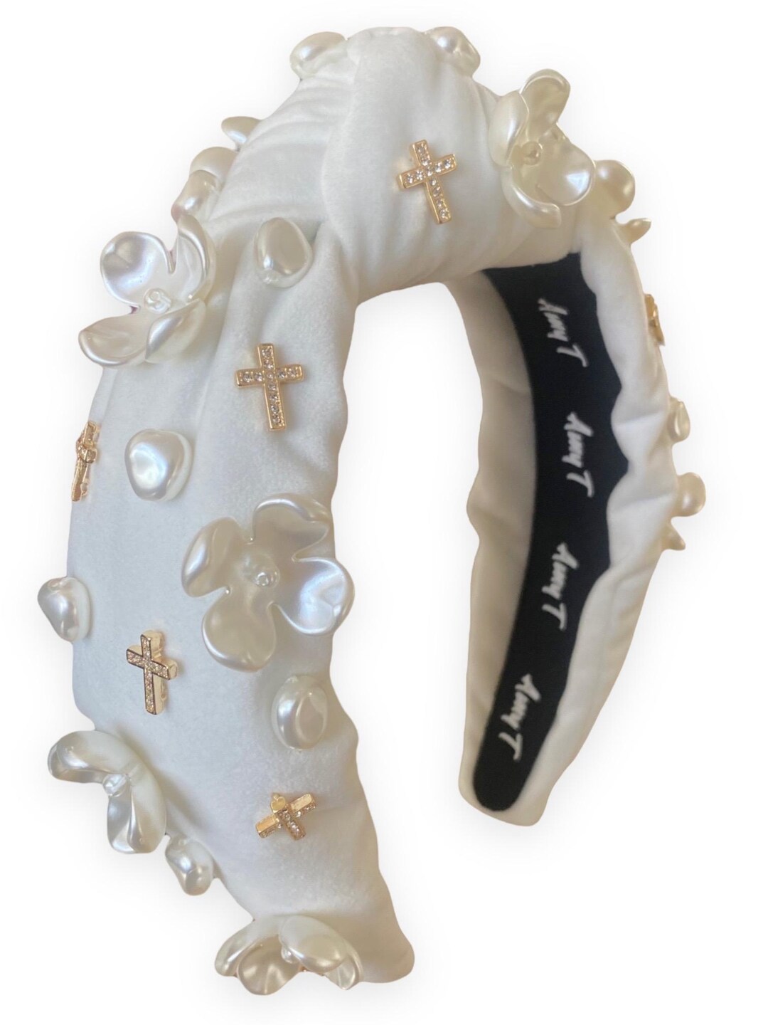 White Christian Flowers and Pearls Cross Headband - Etsy