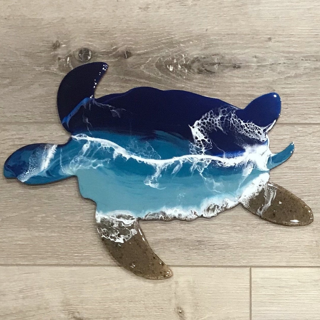 Handcrafted Sea Turtle Resin Art Beach Home Decor, Ocean Wall Art, Kids ...
