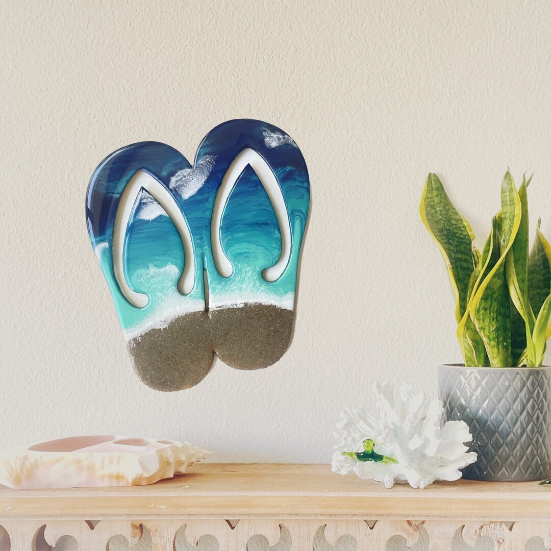 Flip Flop Wall Art, Sandals Wall Hanging Decor, Ocean Beach Resin Wave ...