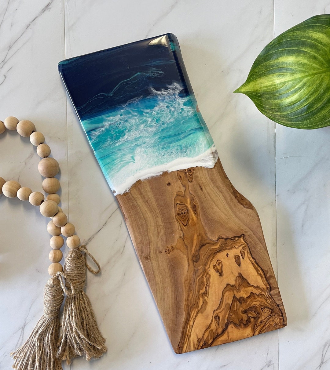 Olive Wood Ocean Wave Cheese Board Beach Themed Charcuterie - Etsy