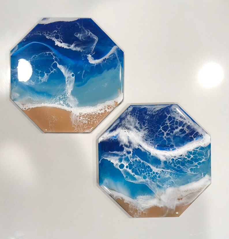Beach Resin Coasters Coastal Wood & Resin Ocean Wave Bar Cart - Etsy