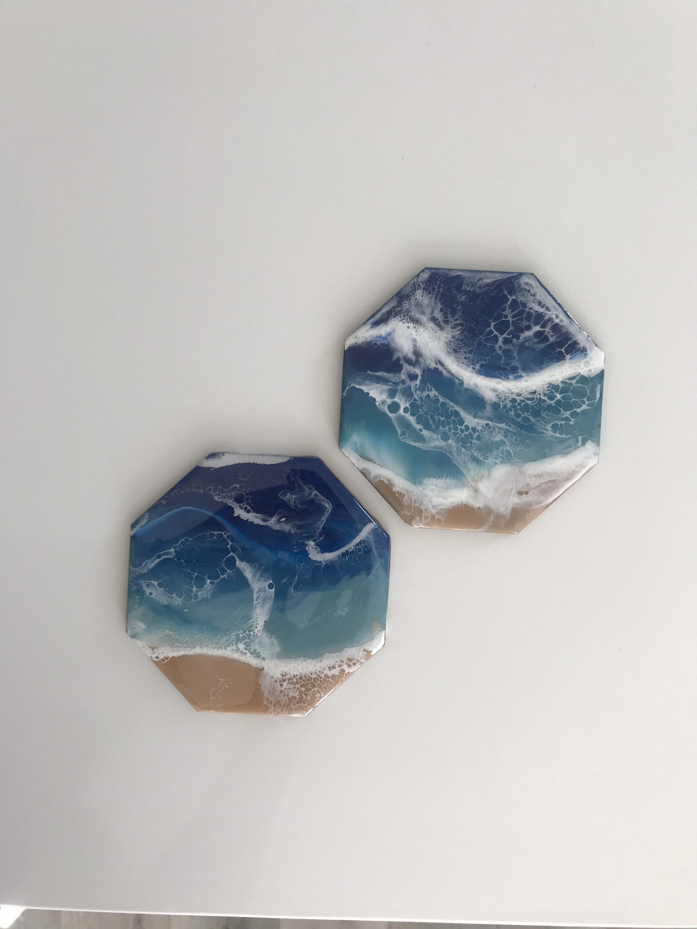 Beach Resin Coasters Coastal Wood & Resin Ocean Wave Bar Cart | Etsy